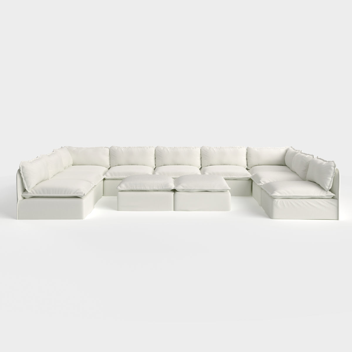 Modular Outdoor Washable 9-Seater Open-Ends U-Sectional + Bench Ottoma ...
