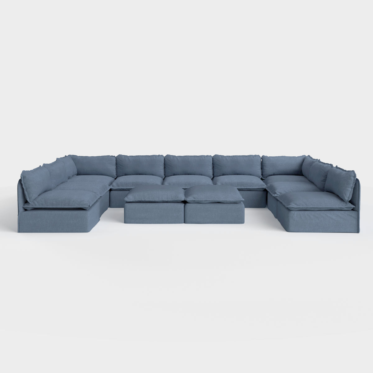 Modular Outdoor Washable 9-Seater Open-Ends U-Sectional + Bench Ottoma ...