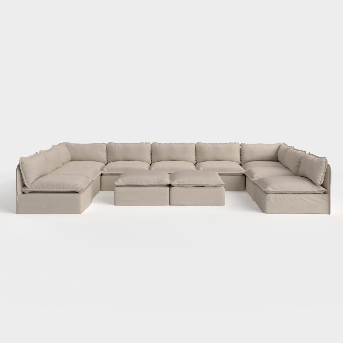 Modular Outdoor Washable 9-Seater Open-Ends U-Sectional + Bench Ottoma ...