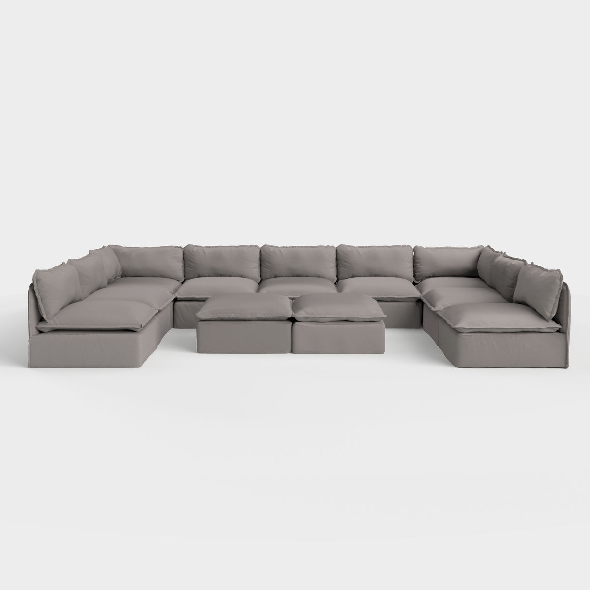 Modular Outdoor Washable 9-Seater Open-Ends U-Sectional + Bench Ottoma ...