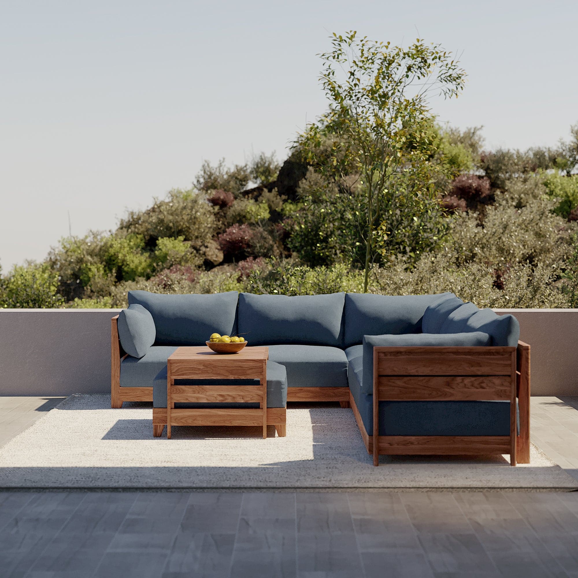 Dwell™ Modular Teak Outdoor Sofa Sectional | Classic Canvas in Ocean ...